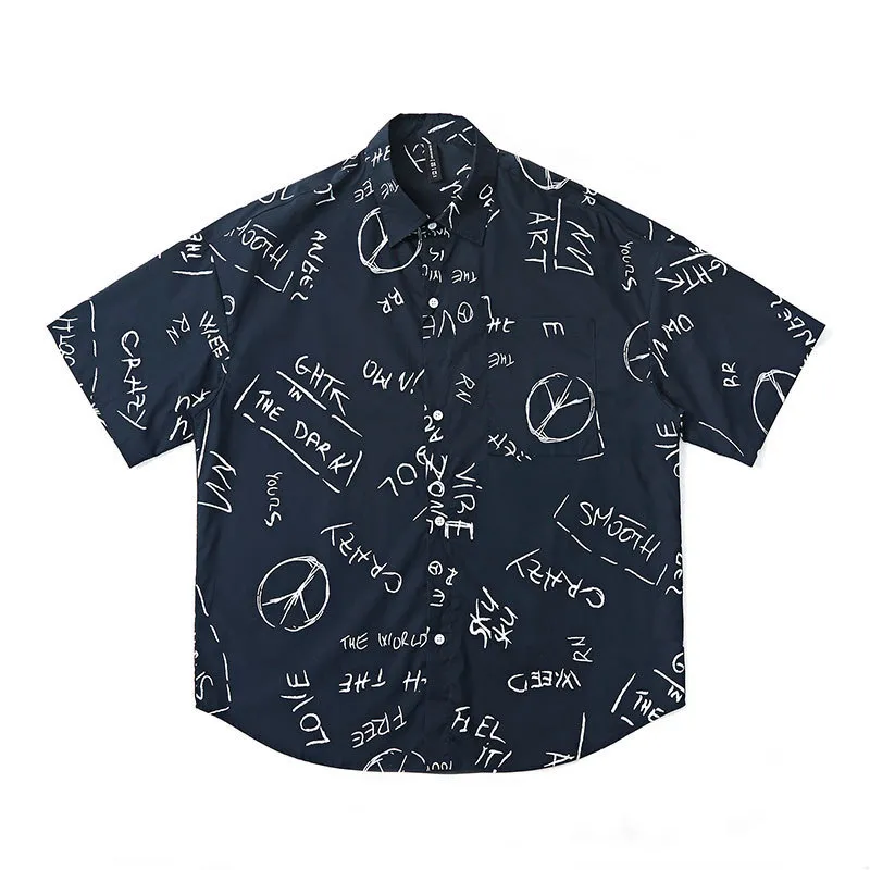 Letter Printing Lapel Short Sleeve Trendy Youth Fashion Casual Shirt ...