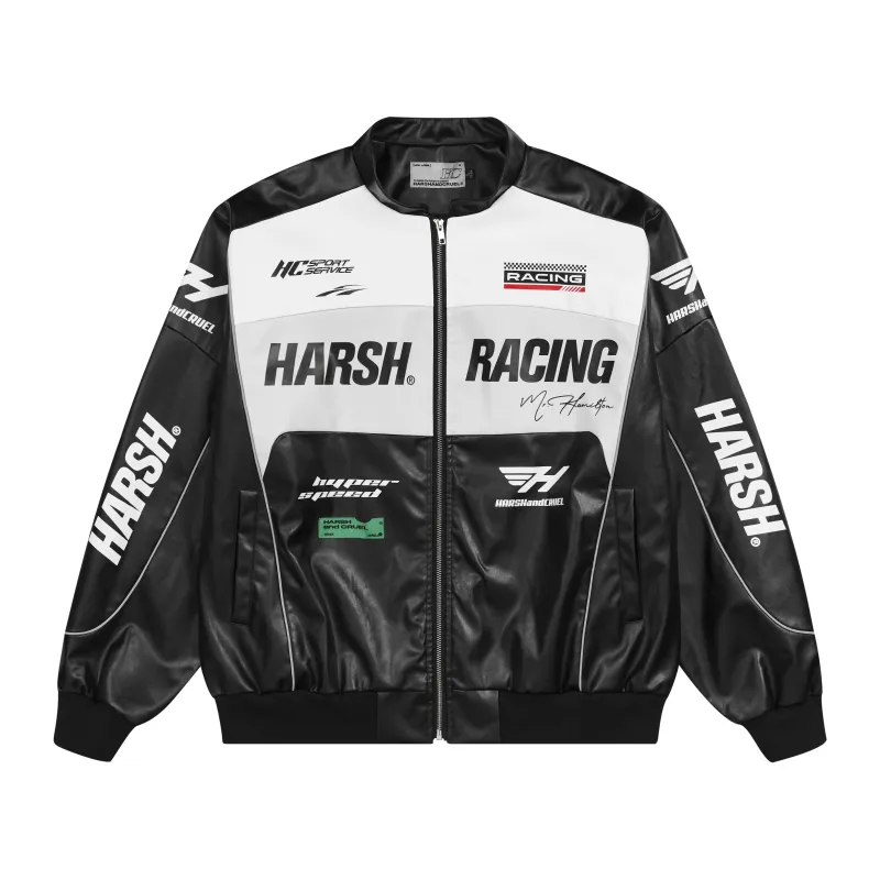 Harsh And Cruel Retro Motorcycle Racing Suit Quilted Jacket - POIZON